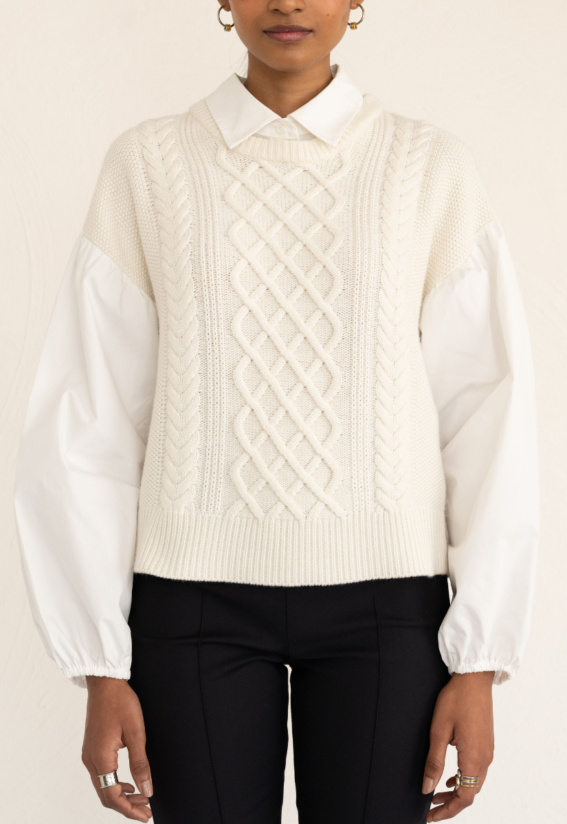 Skye Cable Shirt Ivory Banjanan – Monkee's of Georgetown